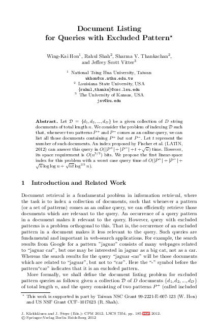 (PDF) Document Listing for Queries with Excluded Pattern