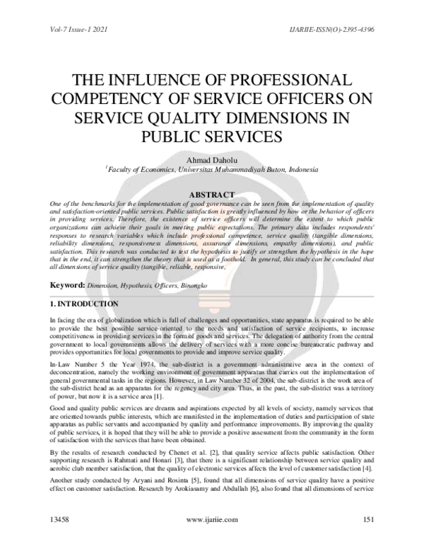 (PDF) The Influence of Professional Competency of Service Officers on ...
