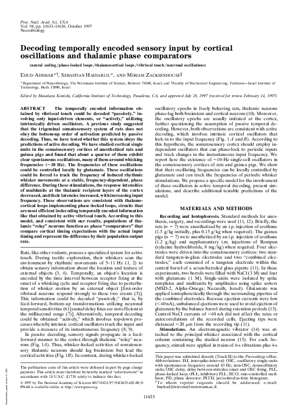(PDF) Decoding temporally encoded sensory input by cortical ...