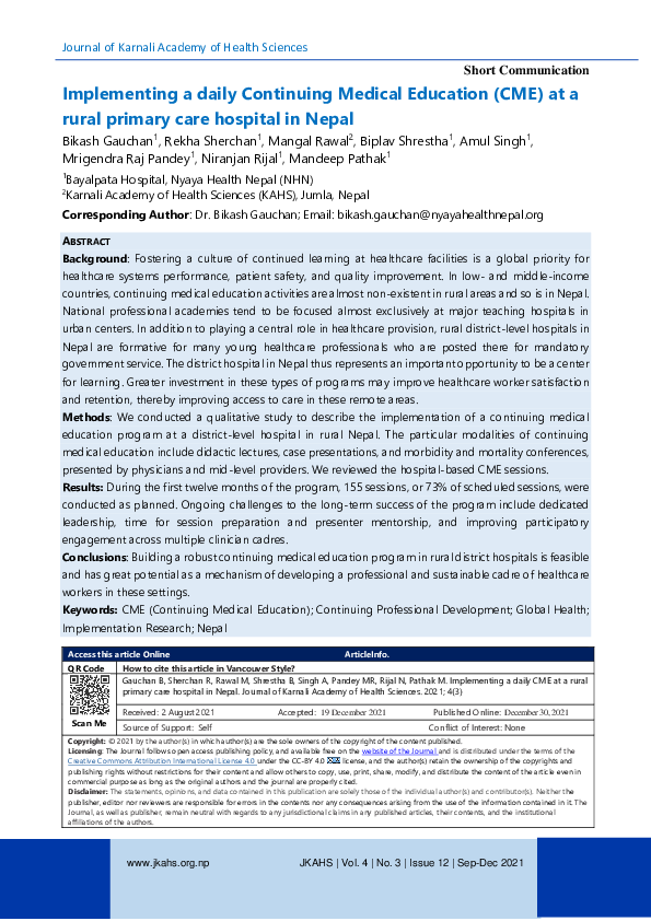 (PDF) Implementing a daily Continuing Medical Education (CME) at a ...