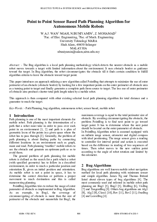 Pdf Point To Point Sensor Based Path Planning Algorithm For 9920