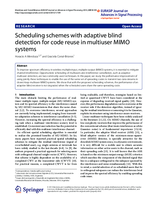 Pdf Scheduling Schemes With Adaptive Blind Detection For Code Reuse In Multiuser Mimo Systems 