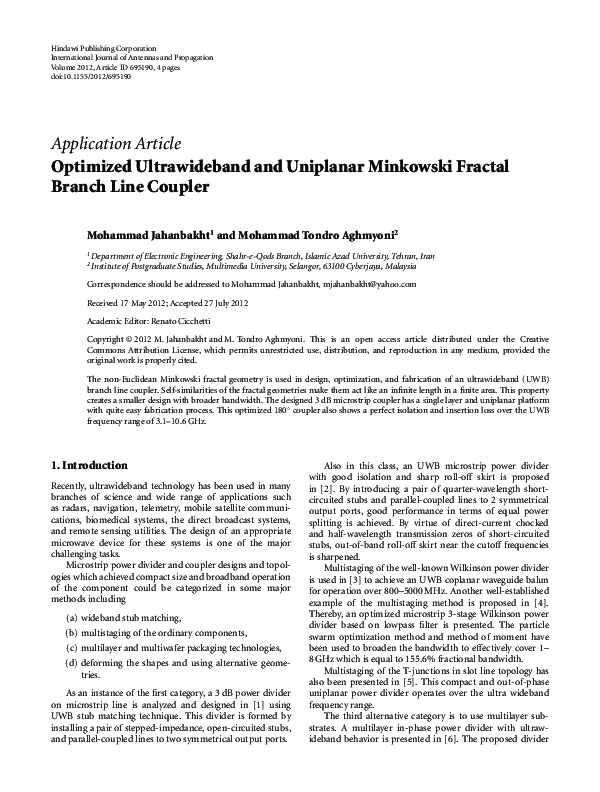 (PDF) Application Article Optimized Ultrawideband and Uniplanar ...