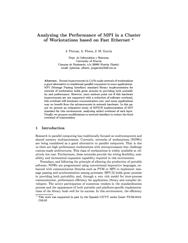 Pdf Analyzing The Performance Of Mpi In A Cluster Of Workstations Based On Fast Ethernet