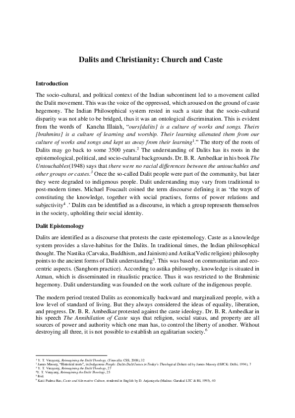 (PDF) Dalits and Christianity: Church and Caste