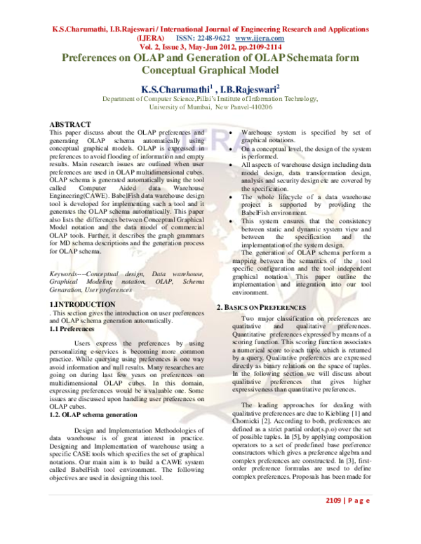 (PDF) Preferences on OLAP and Generation of OLAP Schemata form Conceptual Graphical Model