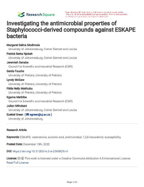 (PDF) Investigating the antimicrobial properties of Staphylococci ...