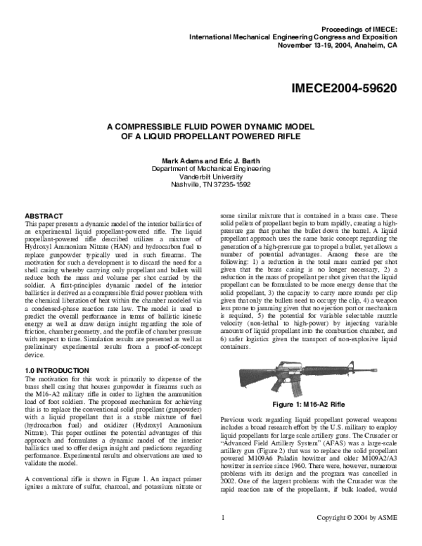 (PDF) A Compressible Fluid Power Dynamic Model of a Liquid Propellant ...