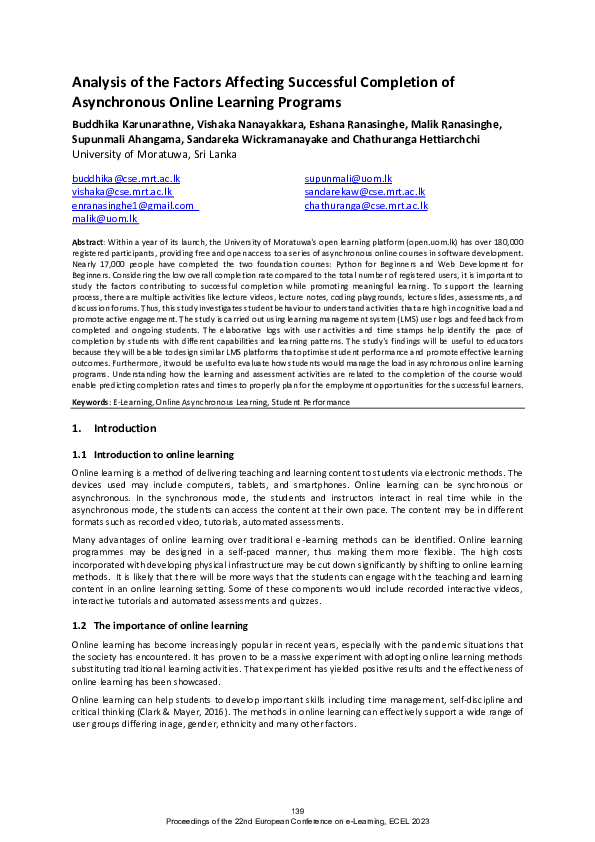 (PDF) Analysis of the factors affecting successful completion of asynchronous online learning ...