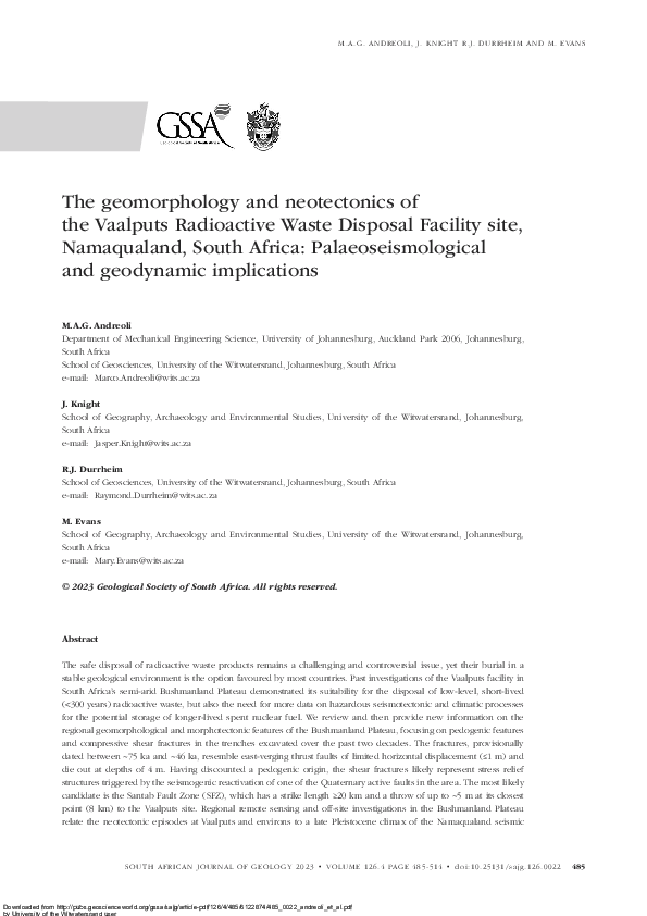 (PDF) The geomorphology and neotectonics of the Vaalputs Radioactive ...
