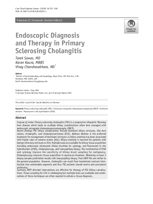 (PDF) Endoscopic Diagnosis and Therapy in Primary Sclerosing Cholangitis