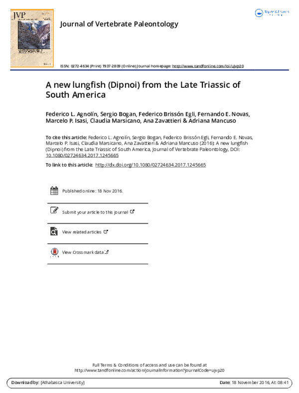 (PDF) A new lungfish (Dipnoi) from the Late Triassic of South America