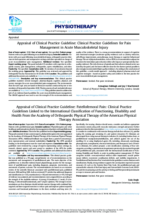 (PDF) Appraisal of Clinical Practice Guideline: Patellofemoral Pain ...