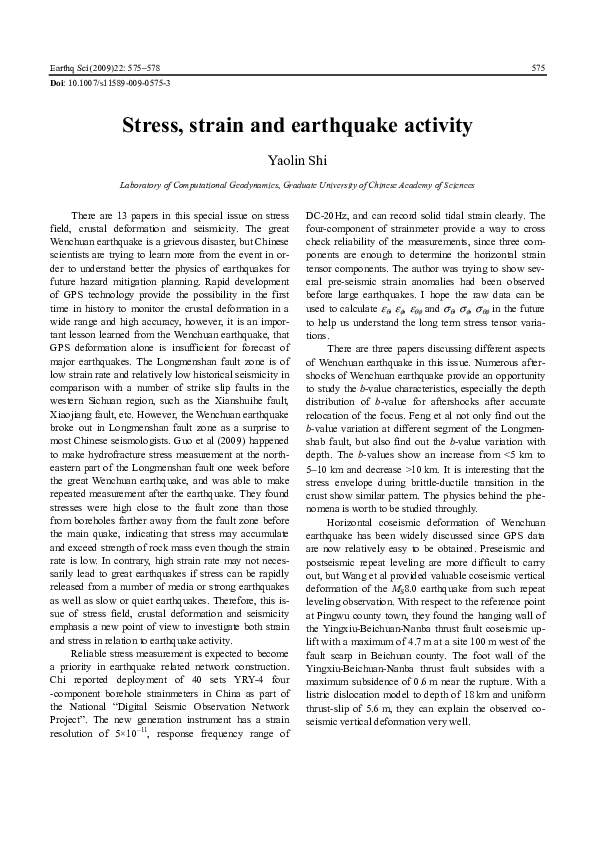 (PDF) Stress, strain and earthquake activity
