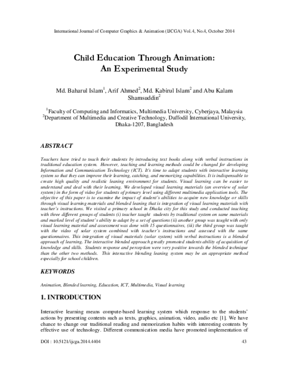 (PDF) Child Education Through Animation: An Experimental Study