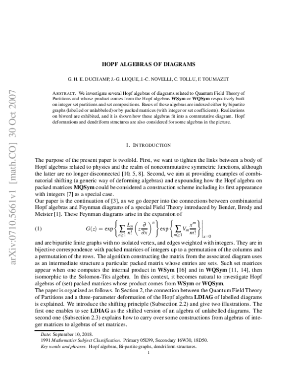 (PDF) Hopf Algebra of diagrams