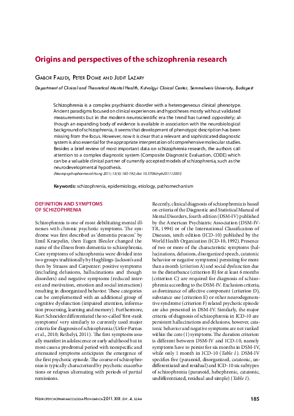 (PDF) Origins and perspectives of schizophrenia research