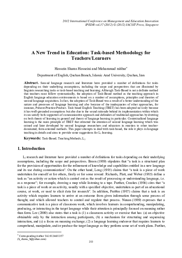 (PDF) A New Trend in Education: Task-based Methodology for Teachers ...