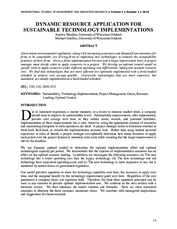 (PDF) Dynamic Resource Application for Sustainable Technology Implementations