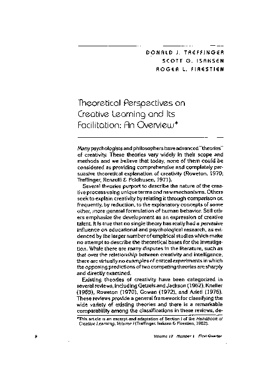 (PDF) Theoretical Perspectives on Creative Learning and Its Facilitation: An Overview*
