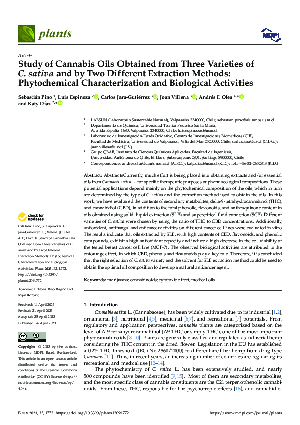 (PDF) Study of Cannabis Oils Obtained from Three Varieties of C. sativa and by Two Different ...