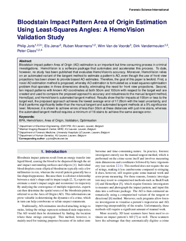 (PDF) Bloodstain impact pattern Area of Origin estimation using least-squares angles: A ...