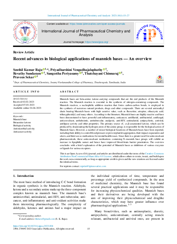 (PDF) Recent advances in biological applications of mannich bases -An ...