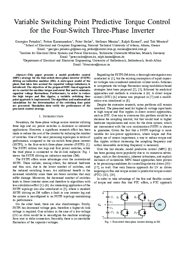 (PDF) Variable switching point predictive torque control for the four-switch three-phase ...