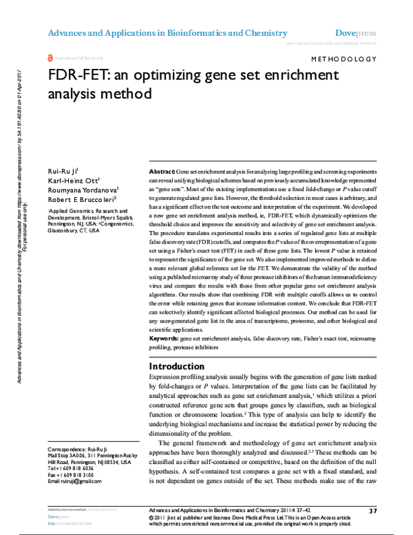 (PDF) FDR-FET: an optimizing gene set enrichment analysis method | Karl-Heinz Ott - Academia.edu