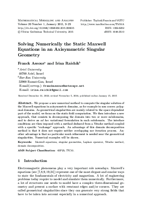 (PDF) Solving Numerically the Static Maxwell Equations in an ...