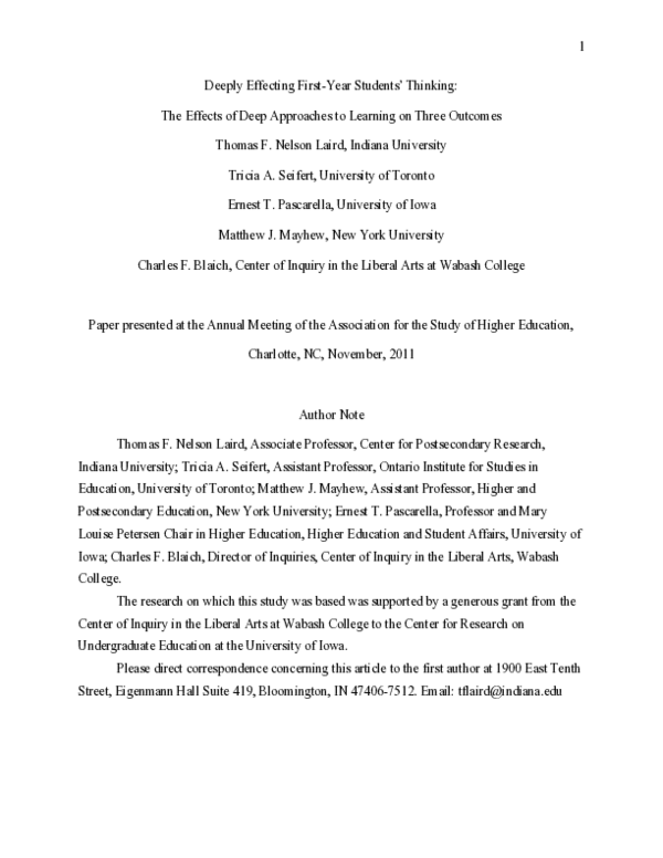 (PDF) Deeply Affecting First-Year Students’ Thinking: Deep Approaches ...