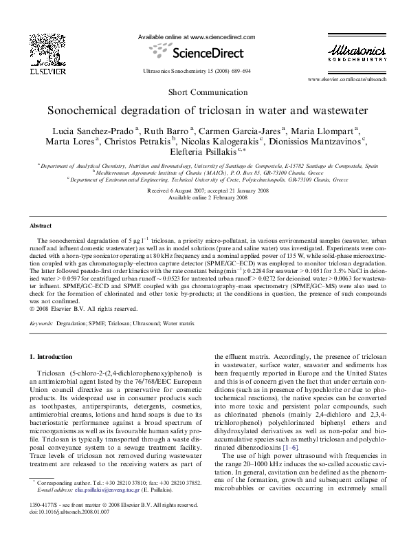 (PDF) Sonochemical degradation of triclosan in water and wastewater ...