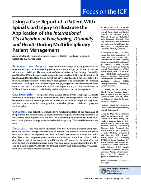 (PDF) ICF Application in Multidisciplinary Management of Spinal Cord Injury