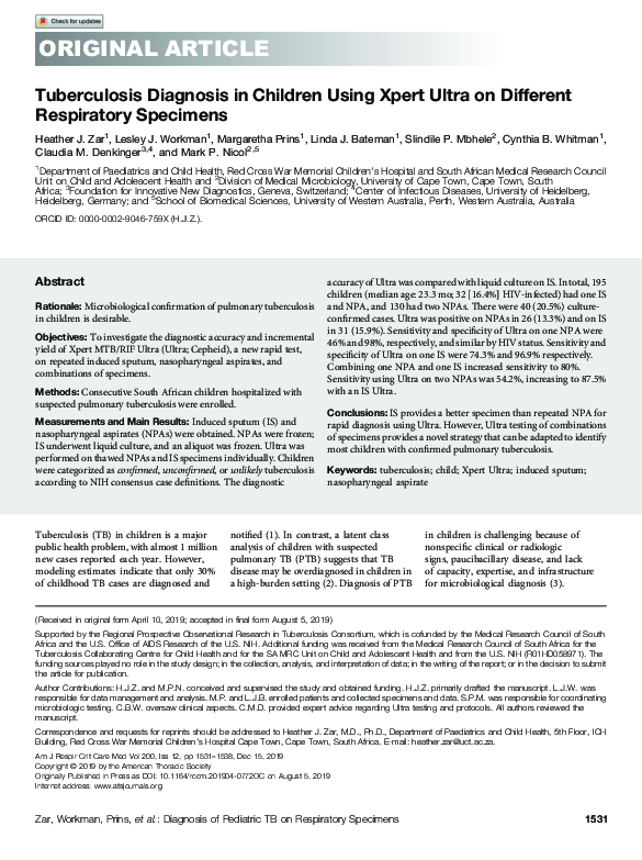 (PDF) Tuberculosis Diagnosis in Children Using Xpert Ultra on Different ...