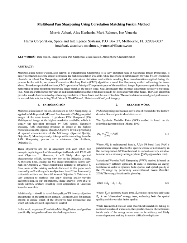 (PDF) Multiband Pan Sharpening Using Correlation Matching Fusion Method | Joe Venezia - Academia.edu