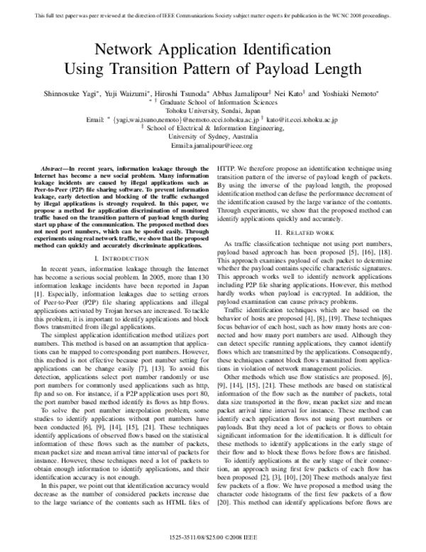 (PDF) Network Application Identification Using Transition Pattern of ...