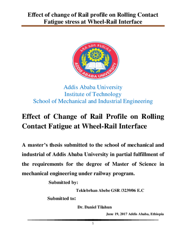 (PDF) Effect of change of Rail profile on Rolling Contact Fatigue ...