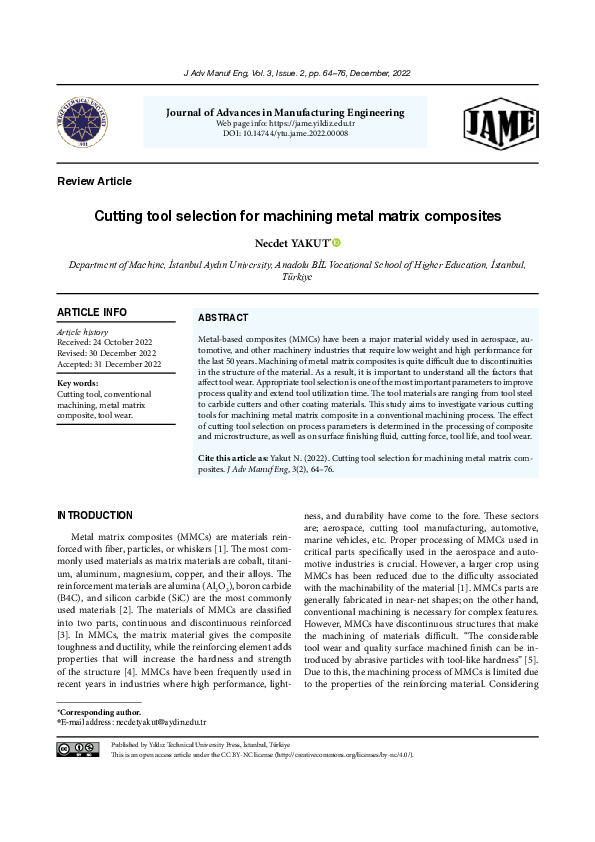 (PDF) Cutting tool selection for machining metal matrix composites