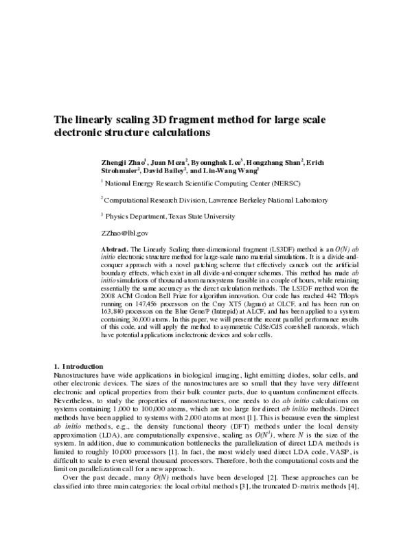 Pdf The Linearly Scaling 3d Fragment Method For Large Scale Electronic Structure Calculations