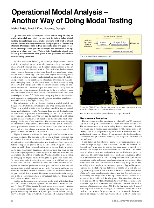 (PDF) Operational Modal Analysis - Another Way of Doing Modal Testing