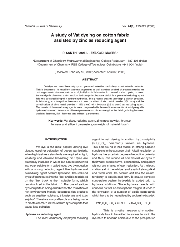 (PDF) A Study of Vat Dyeing on Cotton Fabric Assisted by Zinc as ...