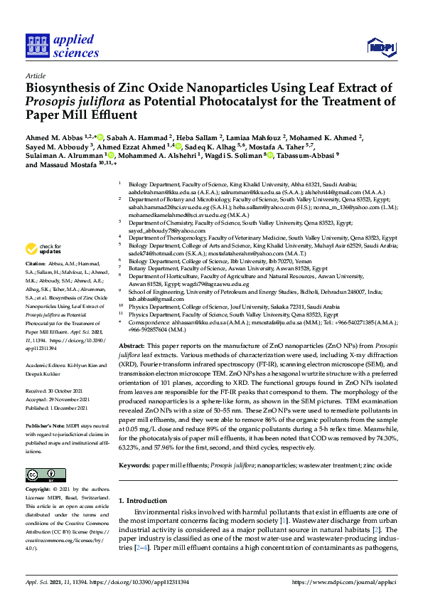 (PDF) Biosynthesis of Zinc Oxide Nanoparticles Using Leaf Extract of Prosopis juliflora as ...