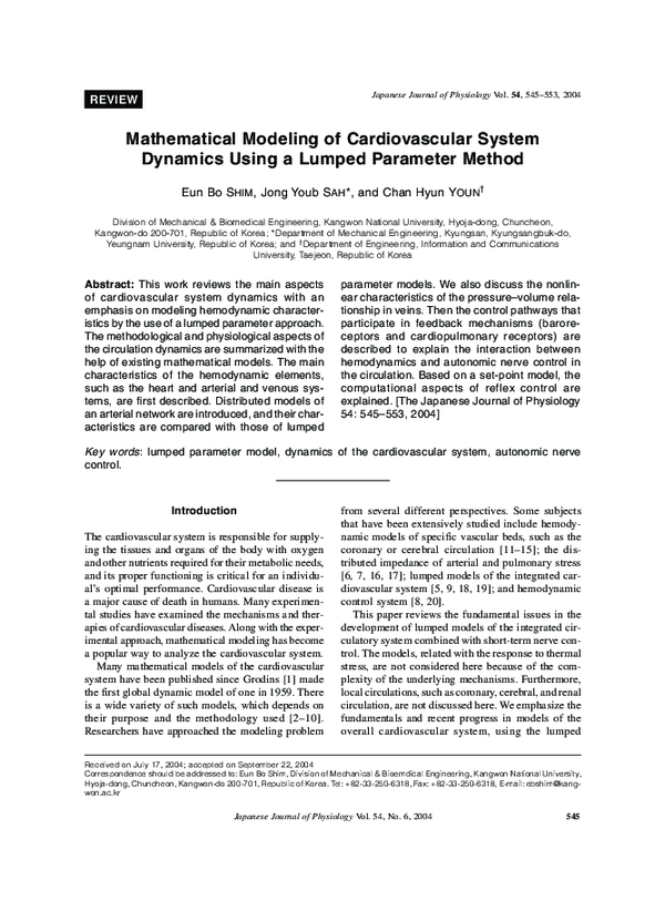 (PDF) Mathematical Modeling of Cardiovascular System Dynamics Using a ...