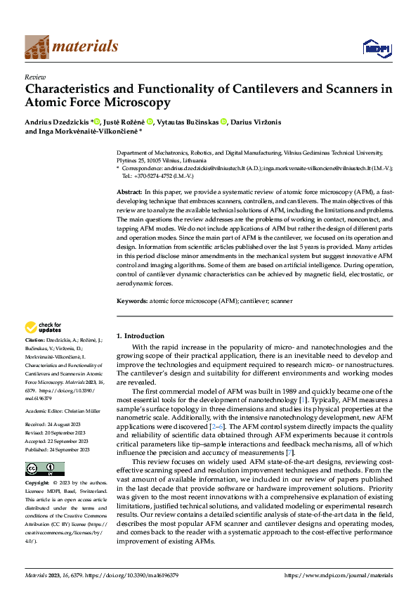 Pdf Characteristics And Functionality Of Cantilevers And Scanners In Atomic Force Microscopy