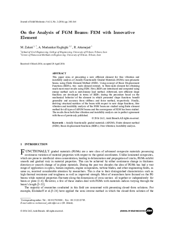 (PDF) On the Analysis of FGM Beams: FEM with Innovative Element