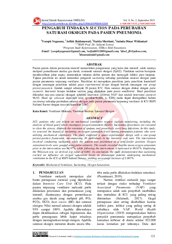 (PDF) Pengaruh Tindakan Suction Pada Perubahan Saturasi Oksigen Pada ...