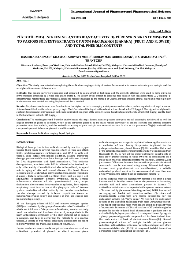 Pdf Phytochemical Screening Antioxidant Activity Of Pure Syringin In Comparison To Various