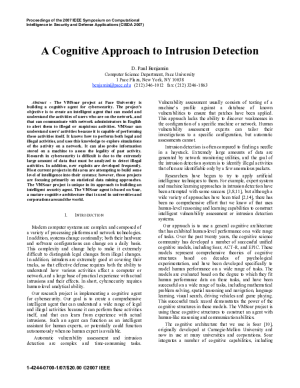 (PDF) A Cognitive Approach to Intrusion Detection