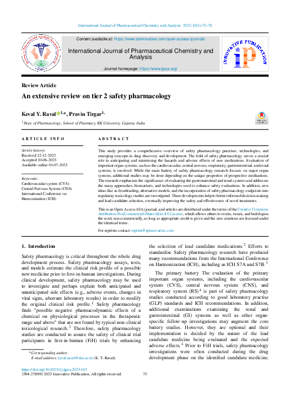 (PDF) An extensive review on tier 2 safety pharmacology