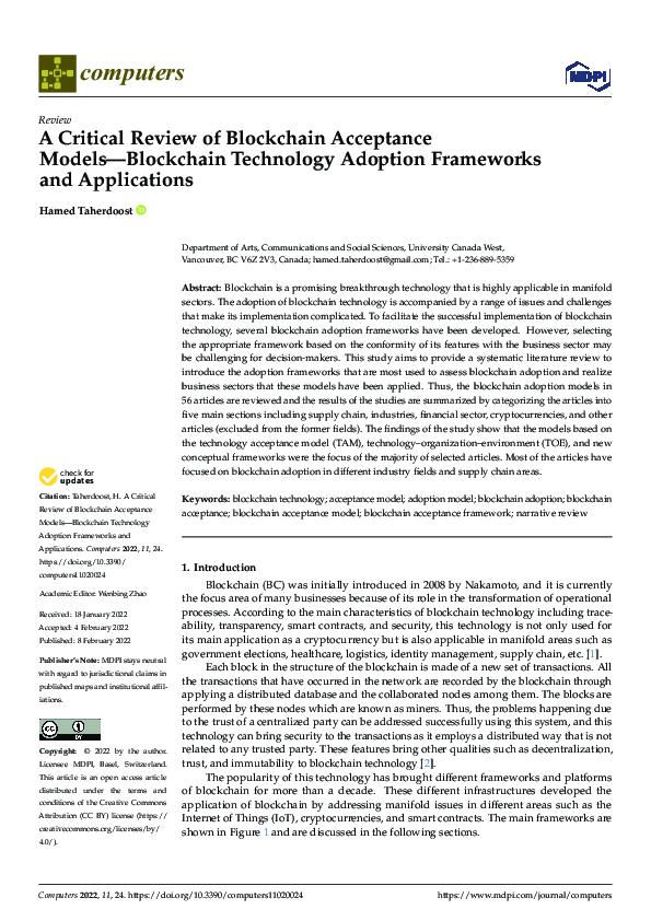 (PDF) A Critical Review of Blockchain Acceptance Models—Blockchain Technology Adoption ...